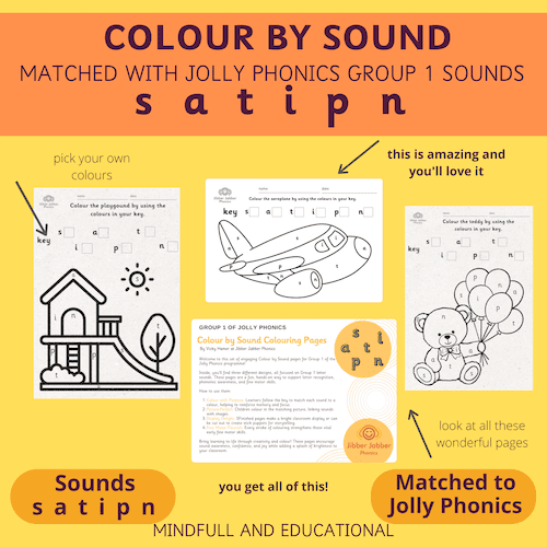Colour by Sound Colouring Pages – Jolly Phonics Group 1 - Jibber Jabber